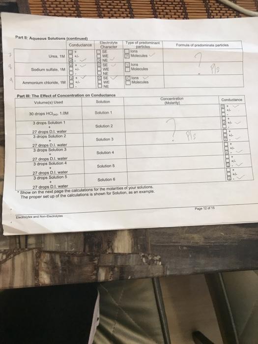 Solved Part I: Aqueous solutions (continued) Conductance | Chegg.com