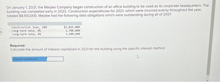 Solved On January 1, 2021, the Marjlee Company began | Chegg.com