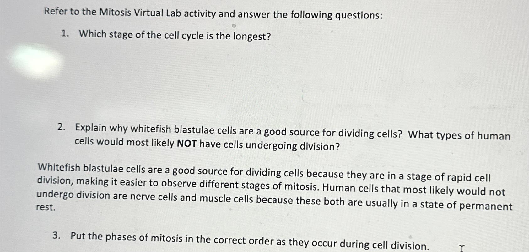 Solved Refer to the Mitosis Virtual Lab activity and answer | Chegg.com