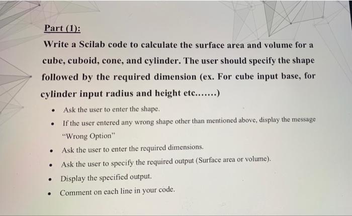 Solved Part (1): Write a Scilab code to calculate the | Chegg.com