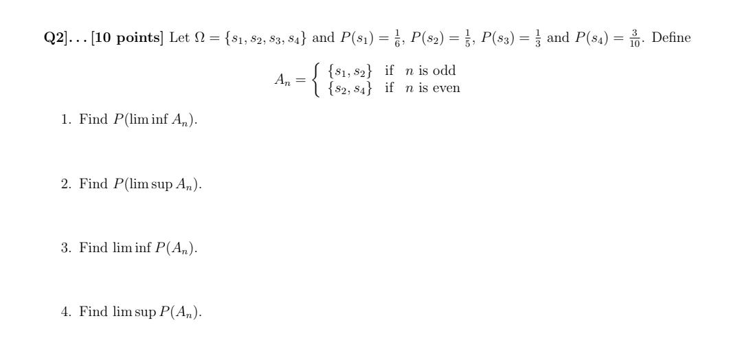 Solved hQ2]... [10 ﻿points] ﻿Let Ω={s1,s2,s3,s4} ﻿and | Chegg.com