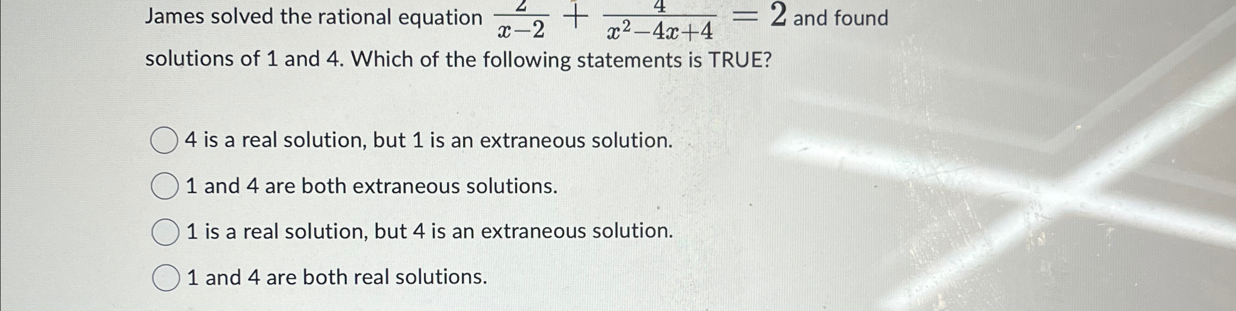 Solved James solved the rational equation 2x-2+4x2-4x+4=2 | Chegg.com