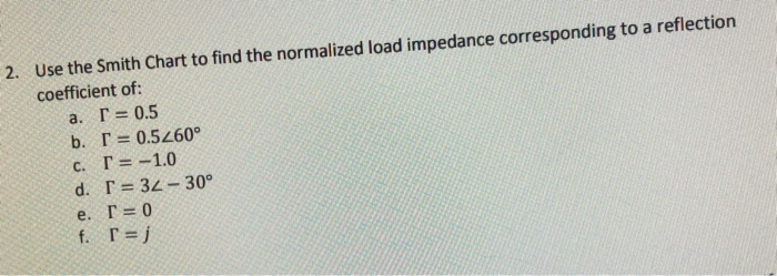 Solved 2. Use the Smith Chart to find the normalized load | Chegg.com