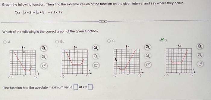 Solved Graph the following function. Then find the extreme | Chegg.com