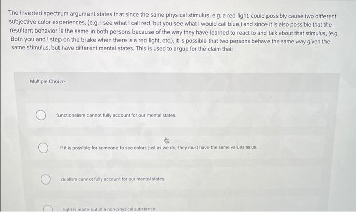 The Inverted spectrum argument states that since the | Chegg.com