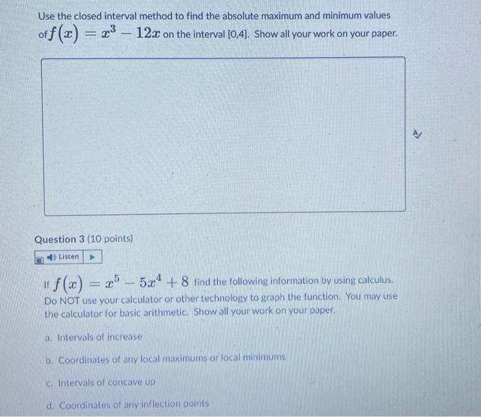 Solved Use the closed interval method to find the absolute | Chegg.com