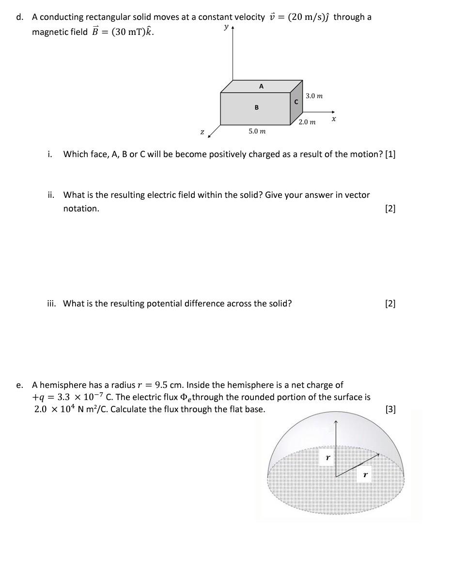 Solved d. A conducting rectangular solid moves at a constant | Chegg.com