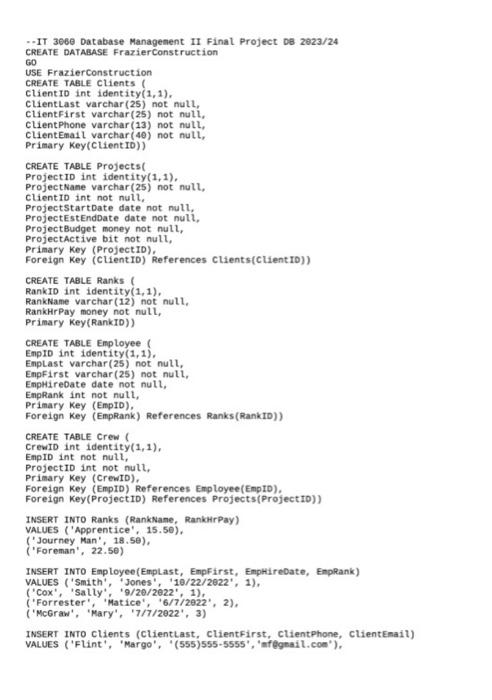 Solved --IT 366 Database Managenent II Final Project De | Chegg.com