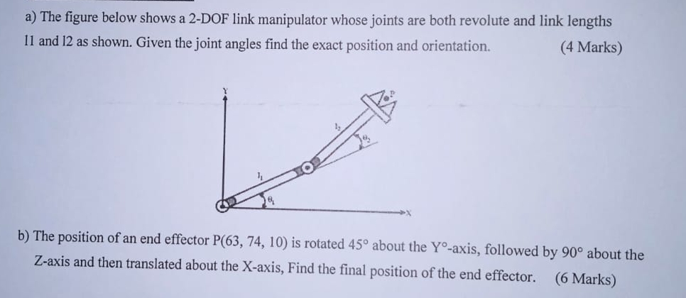 Solved a) ﻿The figure below shows a 2-DOF link manipulator | Chegg.com