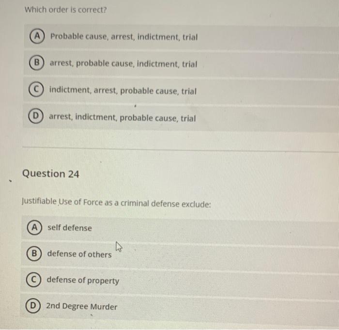 Solved Which order is correct? Probable cause, arrest, | Chegg.com