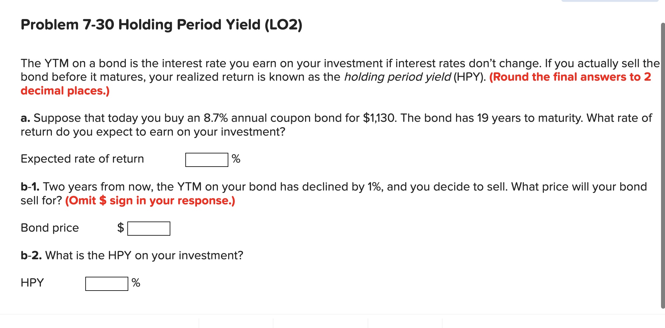 Solved Problem 7-30 ﻿Holding Period Yield (LO2)The YTM on a | Chegg.com