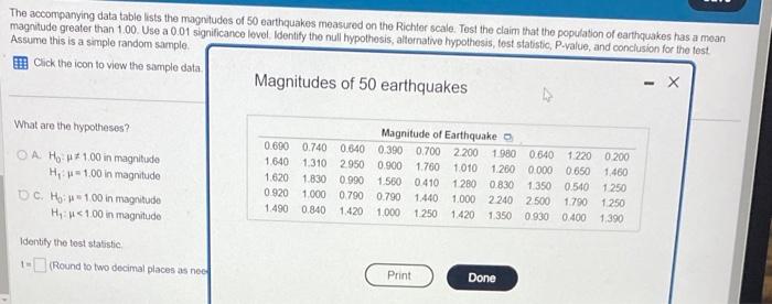 Solved The accompanying data table lists the magnitudes of | Chegg.com