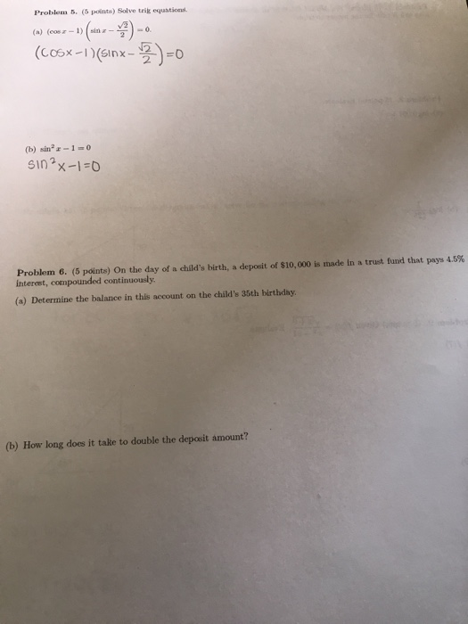 Solved Problem 5. (5 points) Solve tri equations (a) (cos 2 | Chegg.com