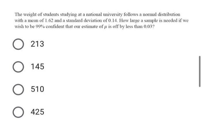 Solved The weight of students studying at a national | Chegg.com