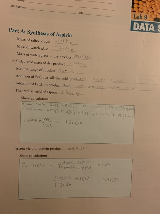 Solved Lab Section Date Lab 9 DATAS Part A: Synthesis of | Chegg.com