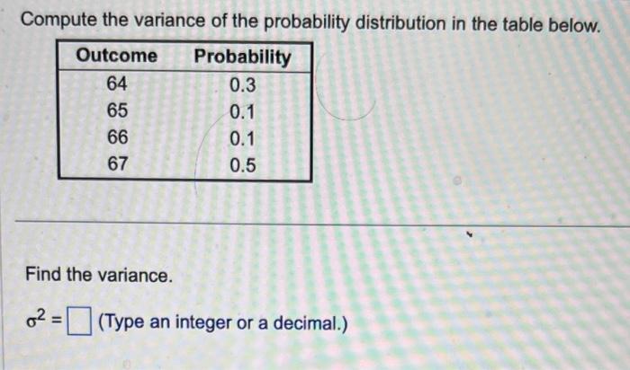 Solved Compute the variance of the probability distribution | Chegg.com