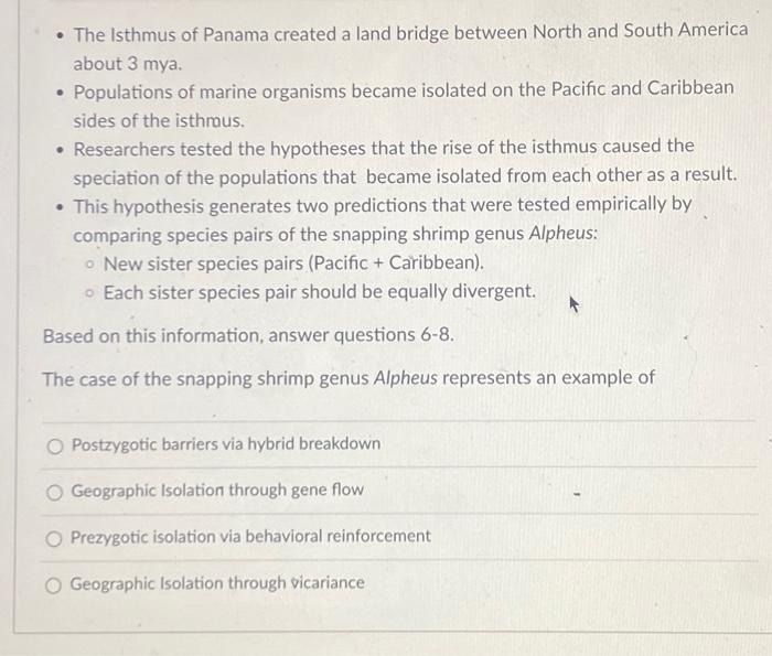 Solved - The Isthmus of Panama created a land bridge between | Chegg.com