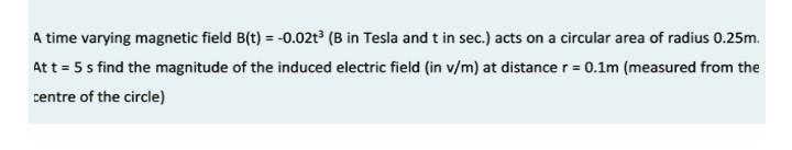 Solved A time varying magnetic field B(t) = -0.02t» (B in | Chegg.com
