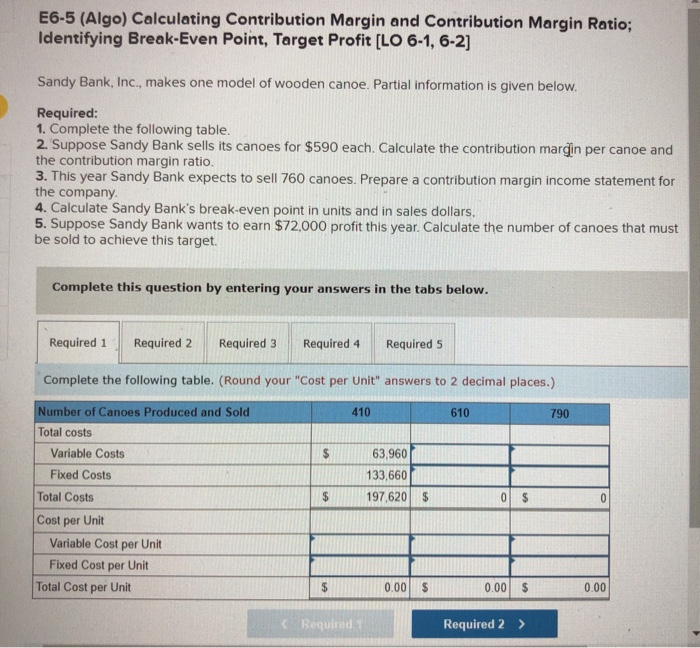 Solved E6-5 (Algo) Calculating Contribution Margin and | Chegg.com