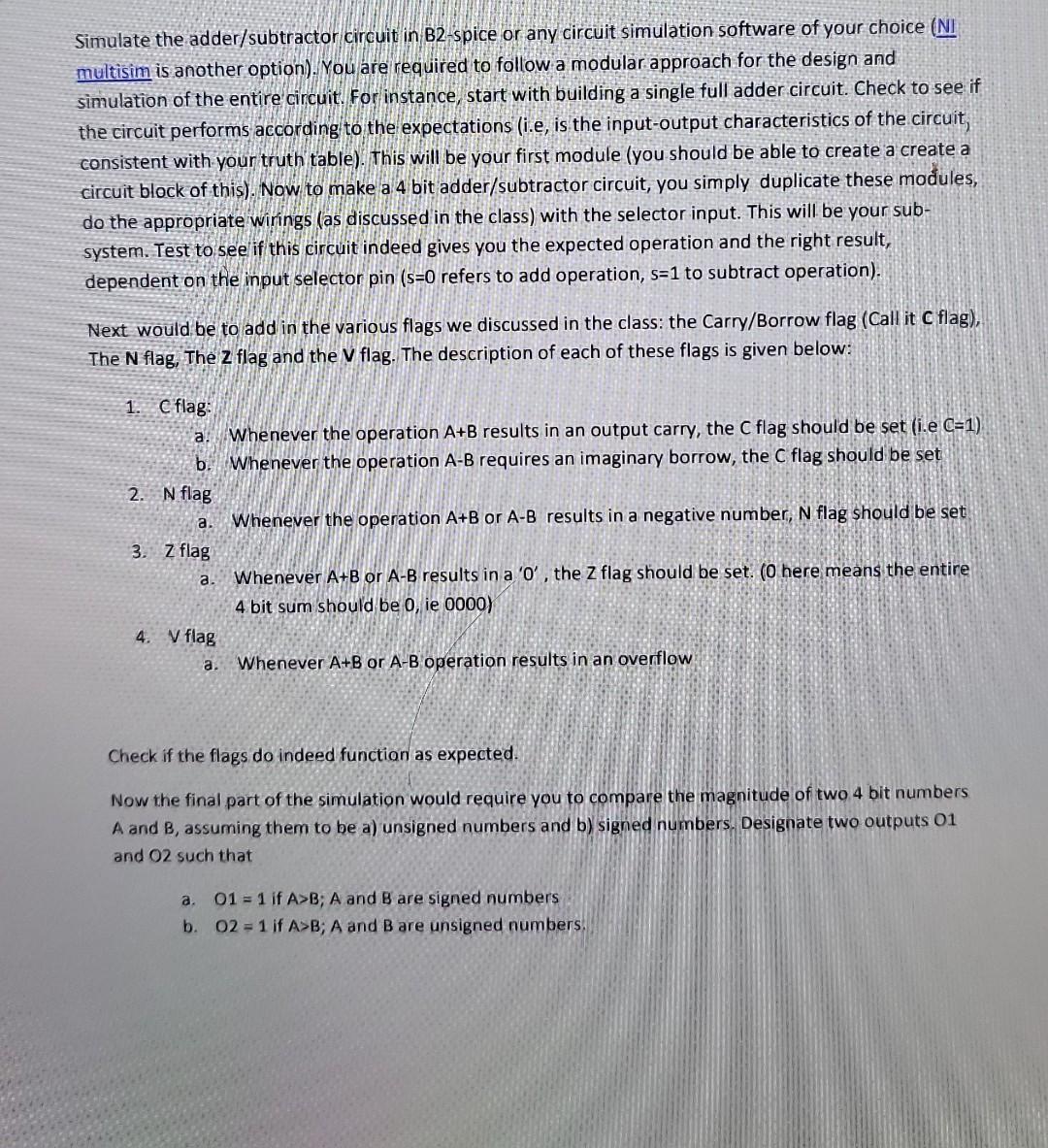 Solved Simulate the adder/subtractor circuit in B2-spice or | Chegg.com
