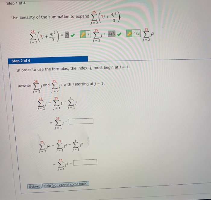 Solved Step 1 of 4 Use linearity of the summation to expand | Chegg.com