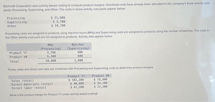 Solved Bachrodt Corporation uses activity-based costing to | Chegg.com