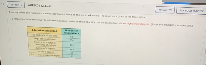 Solved 11. - 1 POINTS AUFEXC4 12.3.045. MY NOTES ASK YOUR | Chegg.com