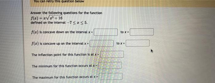 Solved Answer the following questions for the function | Chegg.com