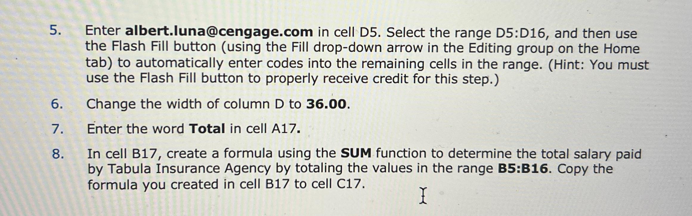 Enter albert.luna@cengage.com in cell D5. ﻿Select the | Chegg.com