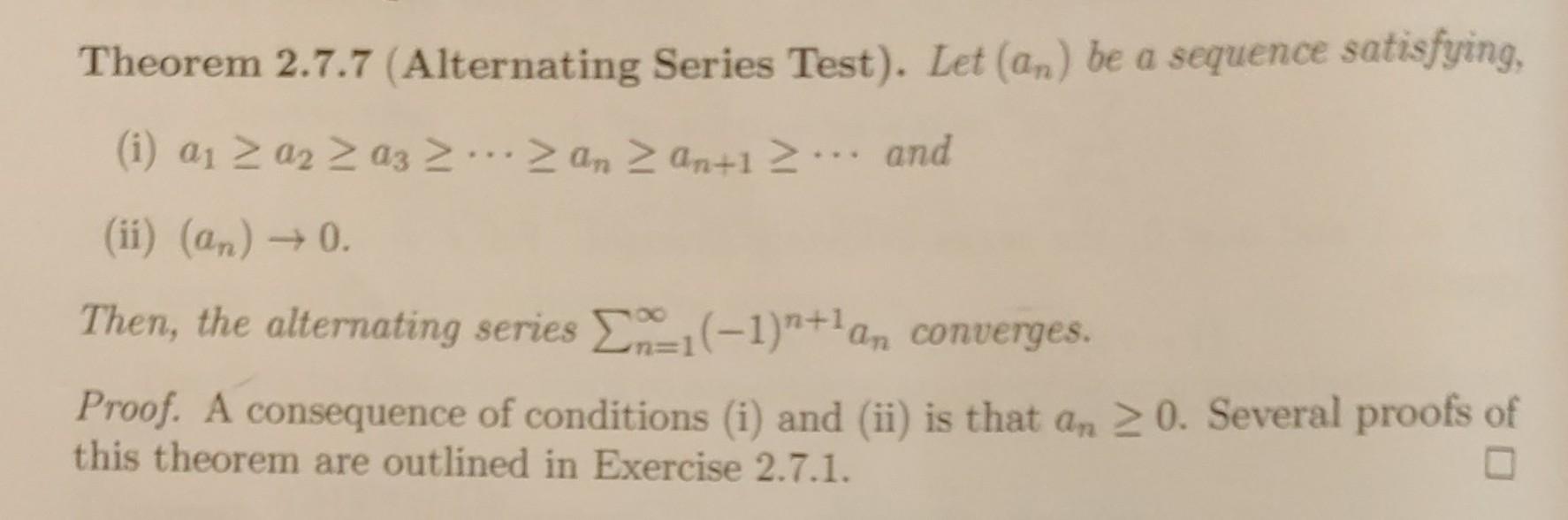 Solved Exercise 2.7.1. Proving the Alternating Series Test | Chegg.com