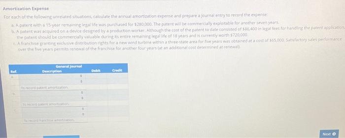 Solved Amortization Expense For each of the following | Chegg.com