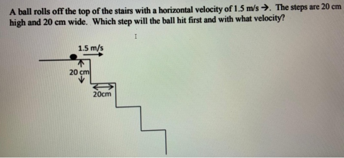 Solved A ball rolls off the top of the stairs with a | Chegg.com