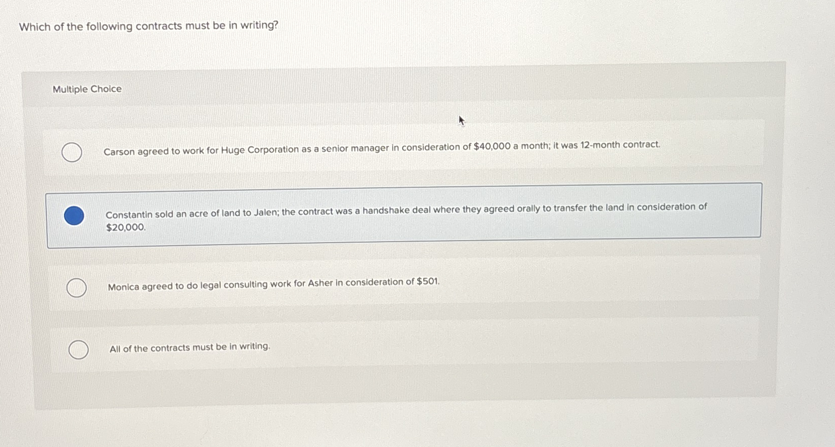 Solved Which of the following contracts must be in | Chegg.com