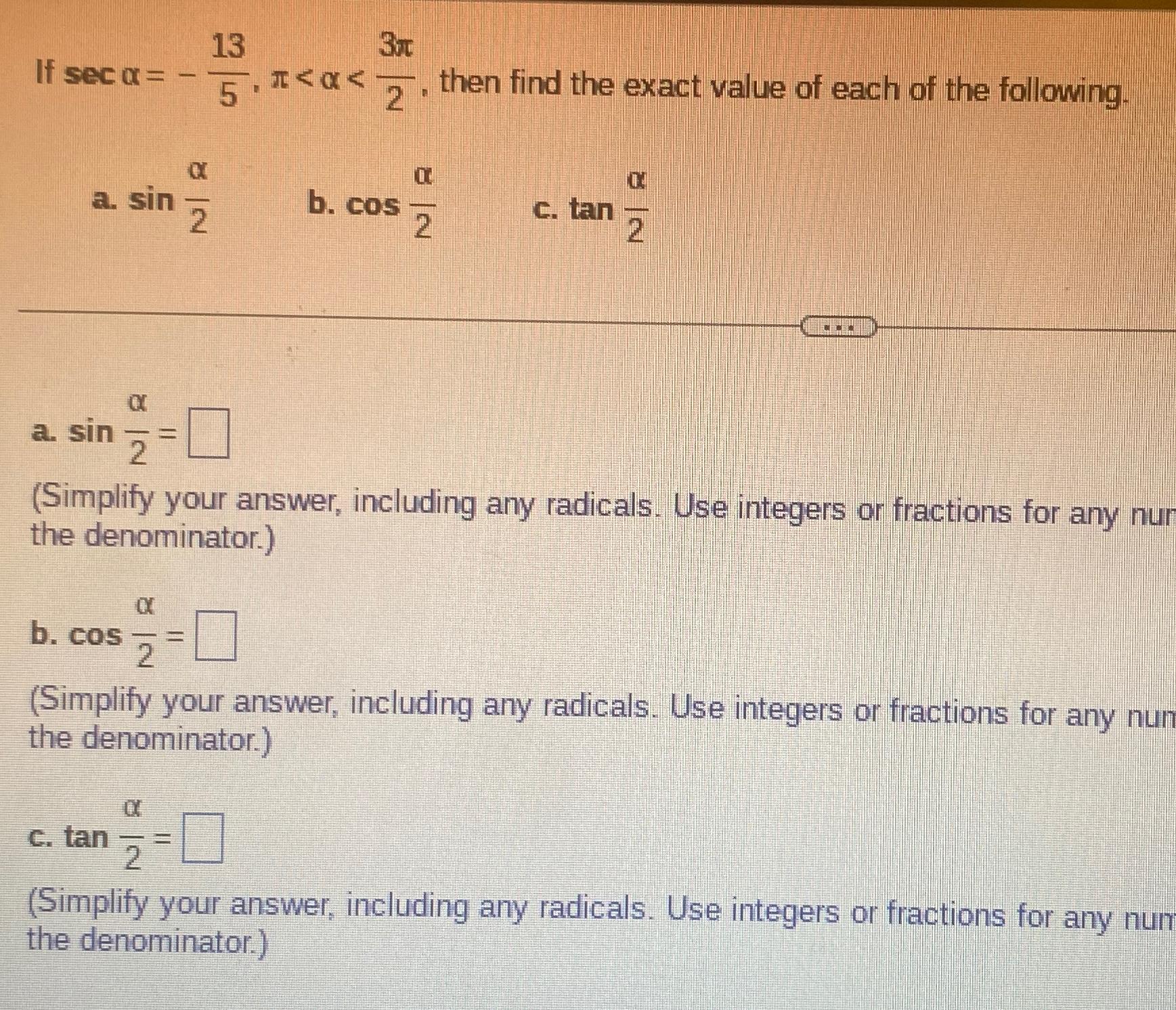 Solved If secα=-135,π