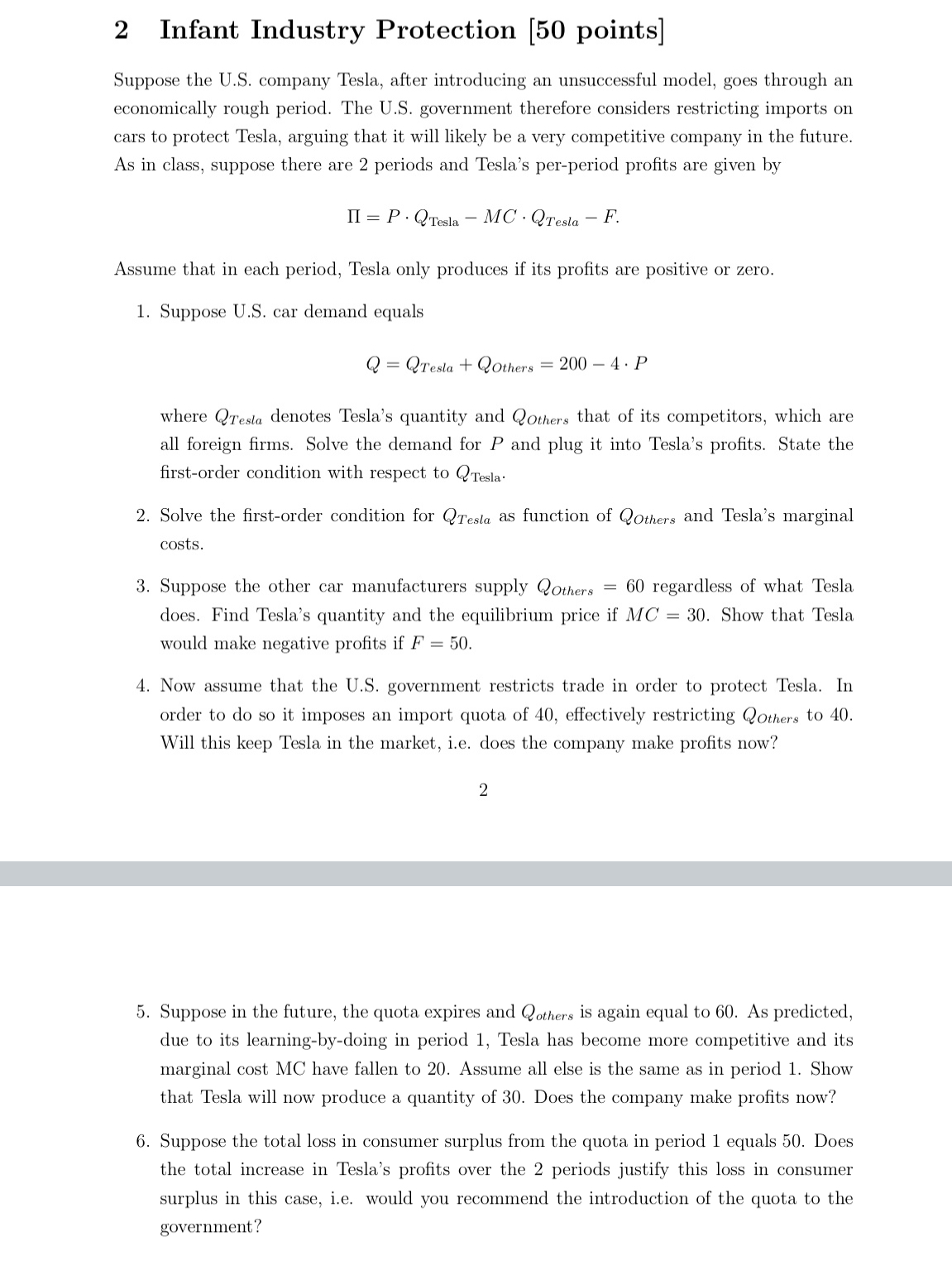 Solved 2 ﻿Infant Industry Protection [50 ﻿points]Suppose the | Chegg.com