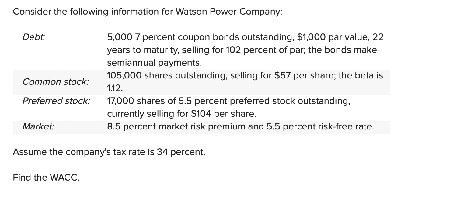 Solved Consider the following information for Watson Power | Chegg.com