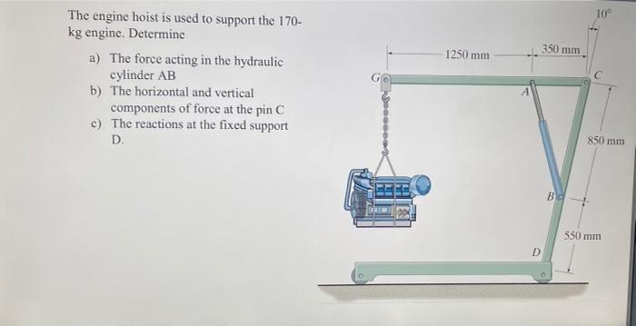 Solved 10° 1250 mm 350 mm The engine hoist is used to | Chegg.com