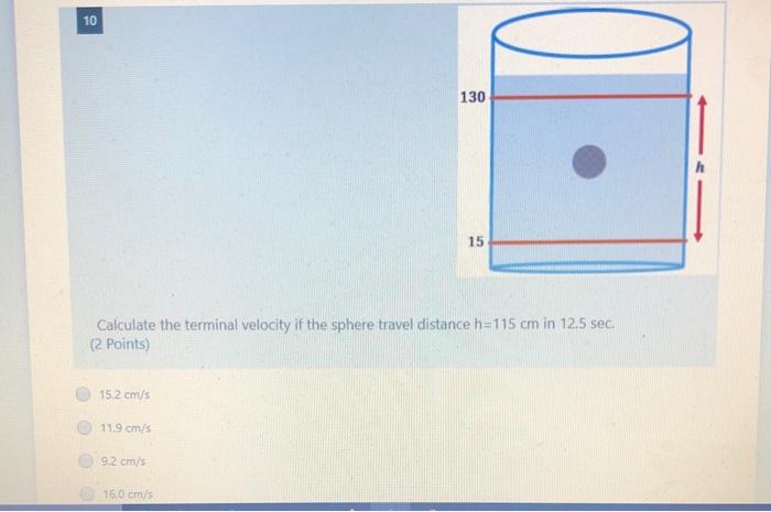 Solved 10 130 15 Calculate the terminal velocity if the | Chegg.com