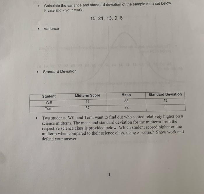 Solved - Standard Deviation - Two students, Will and Tom, | Chegg.com