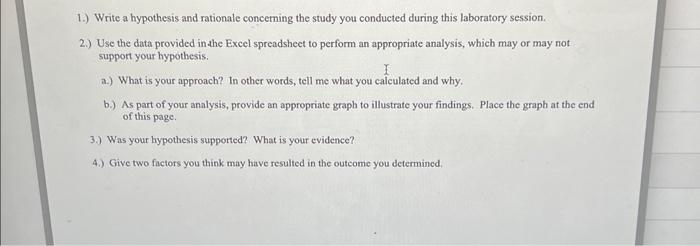 1.) Write a hypothesis and rationale concerning the | Chegg.com