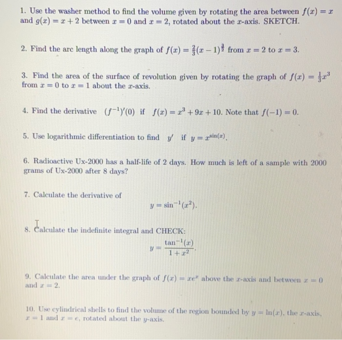 Solved 1. Use the washer method to find the volume given by | Chegg.com