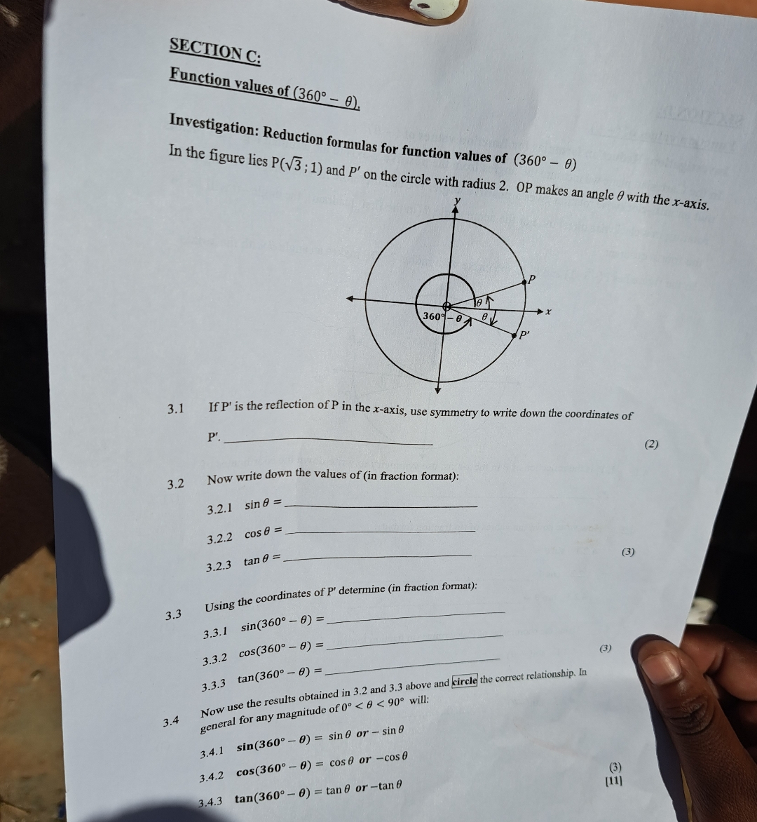 Solved SECTION C:Function values of (360°-θ).Investigation: | Chegg.com