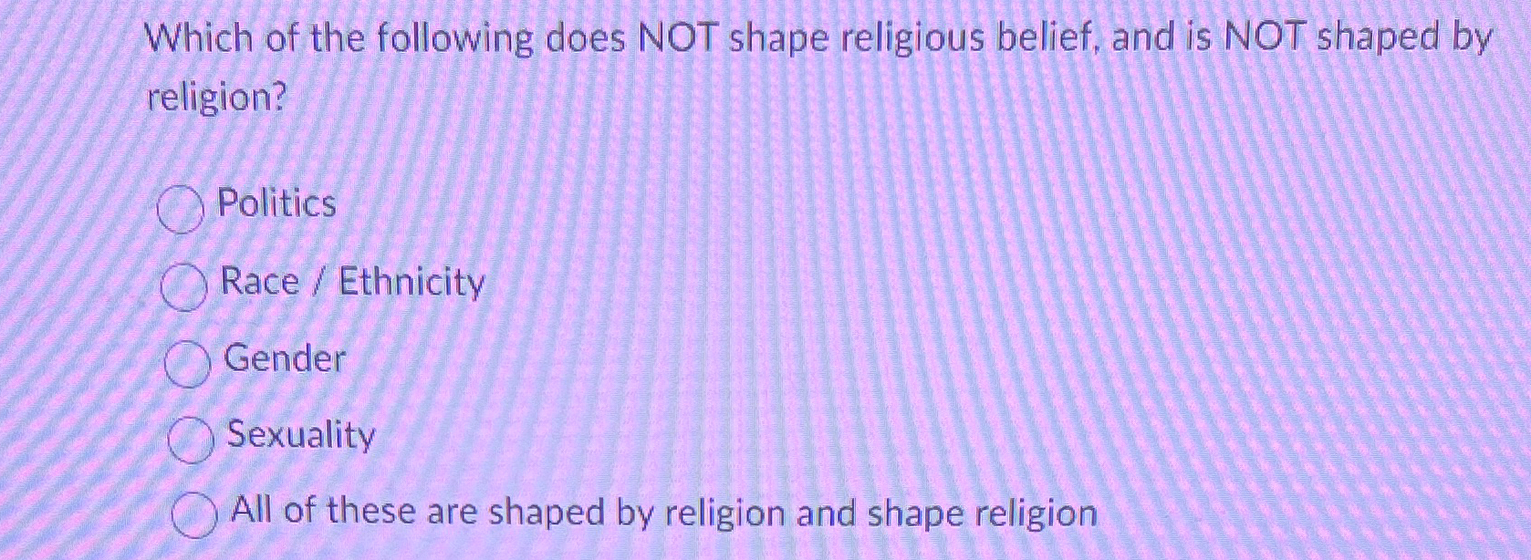 Solved Which of the following does NOT shape religious | Chegg.com