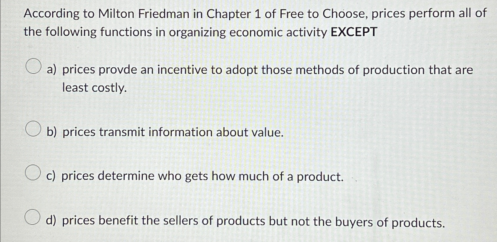 Solved According to Milton Friedman in Chapter 1 ﻿of Free to | Chegg.com