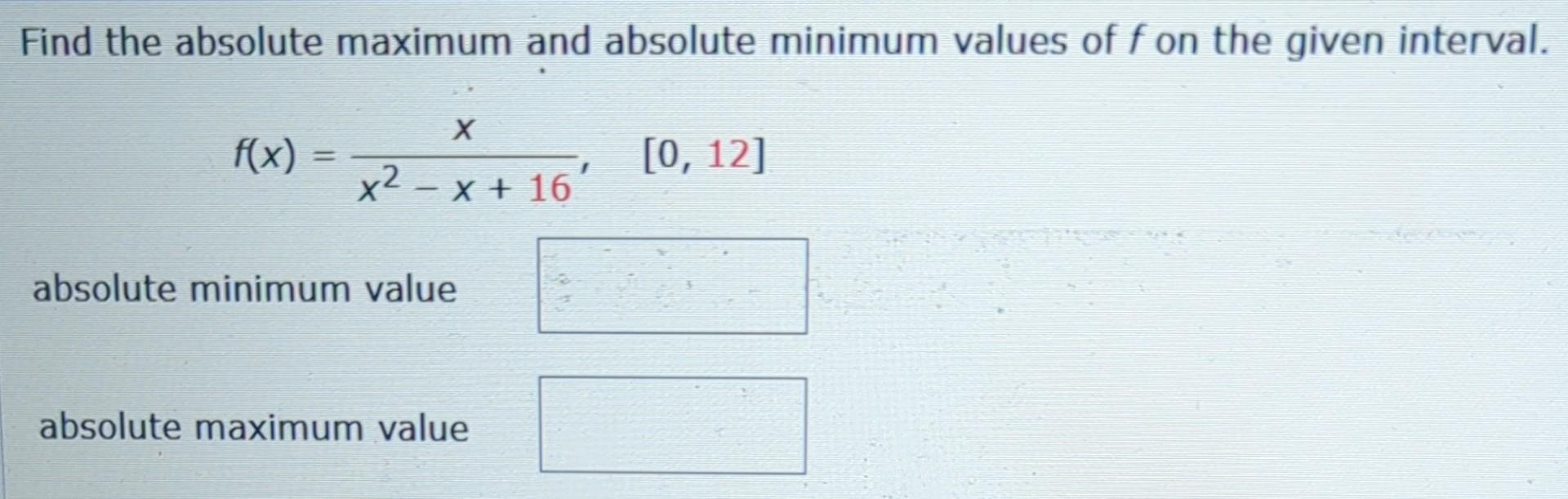 Solved Find the absolute maximum and absolute minimum values | Chegg.com