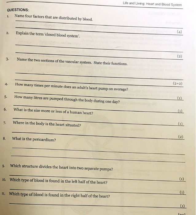 Solved Life and Living: Heart and Blood System QUESTIONS: 1. | Chegg.com