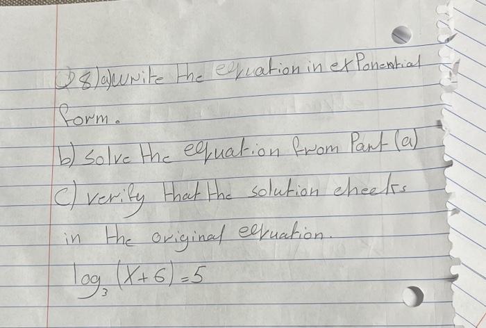 Solved D8) alunite the equation in ex Ponential form. b) | Chegg.com