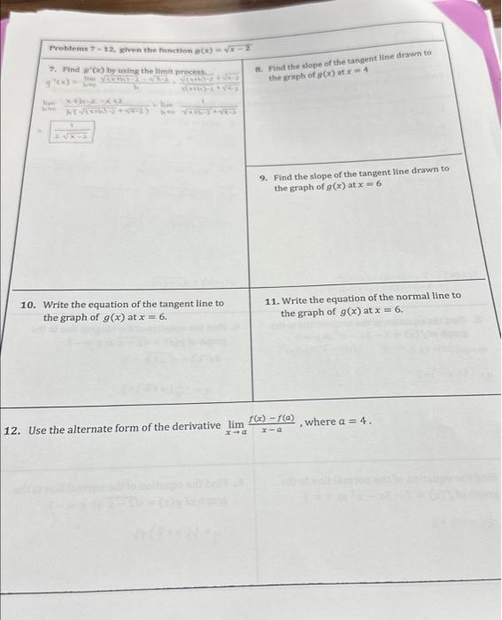 Solved Problems 7-12, given the function g(x)=√√x-2 7. Find | Chegg.com