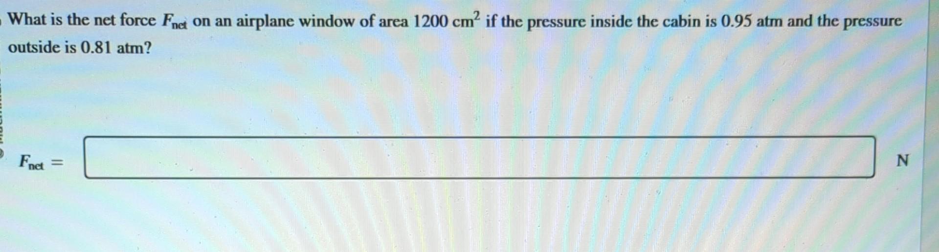 Solved What is the net force Fnet on an airplane window of | Chegg.com