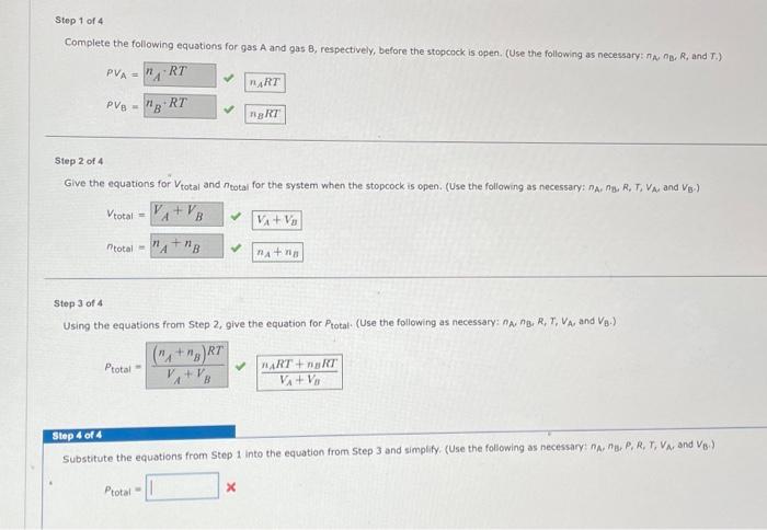 Solved Complete the following equations for gas A and gas B, | Chegg.com